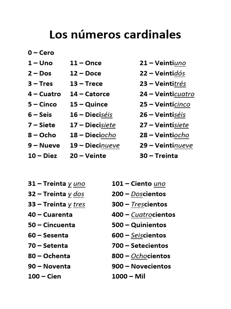 Vocabularies Related To Cardinal Numbers (1-100) | PDF