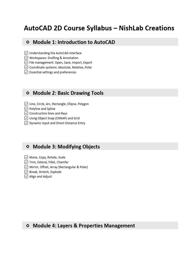 AutoCAD 2D Course Syllabus Overview | PDF