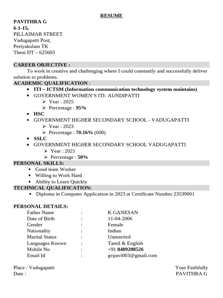 Resume Type 4 | PDF
