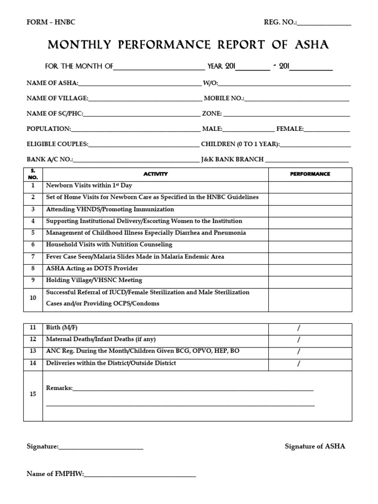 ASHA Form | PDF