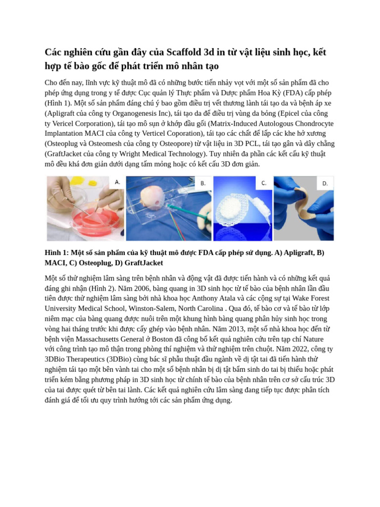 Các Nghiên Cứu Gần Đây Của Scaffold 3d in Từ Vật Liệu Sinh Học | PDF