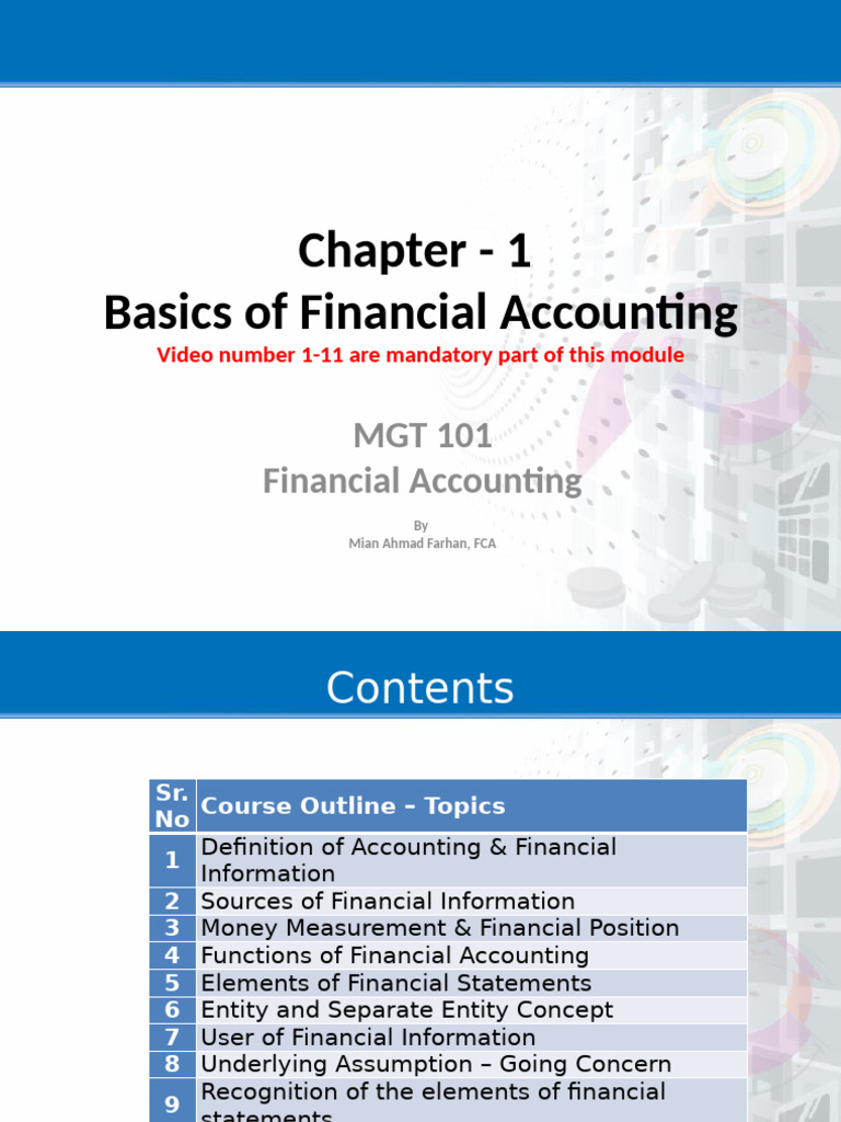 Mgt101 - 1 - Basics of Financial Accounting | PDF | Financial ...