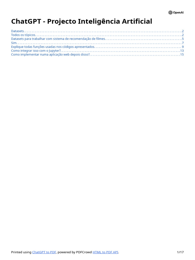 ChatGPT - Projecto Inteligência Artificial - Datasets | PDF | Python ...