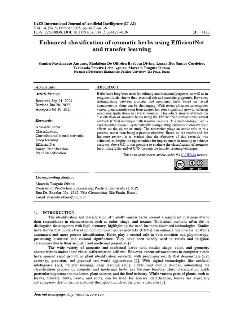 Enhanced Classification of Aromatic Herbs Using EfficientNet and ...