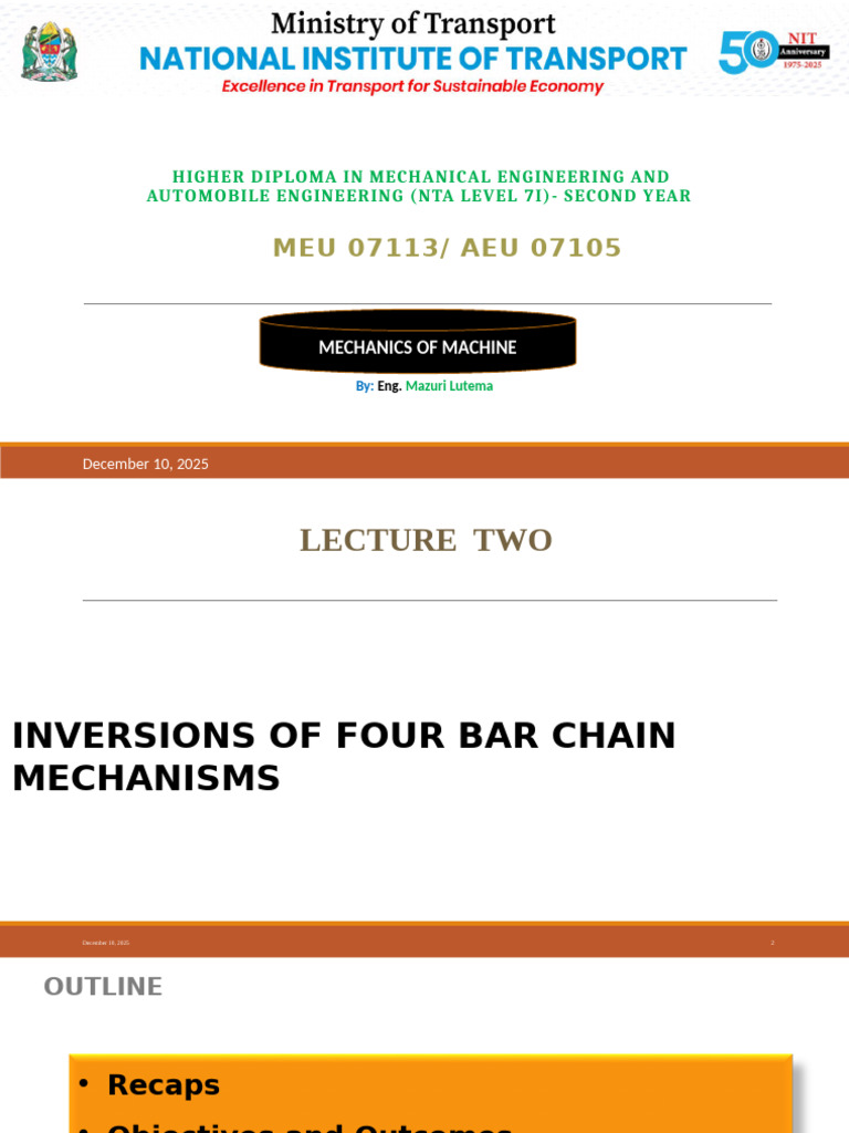 Lecture Two _ Mechanics of Machine | PDF | Machines | Engines