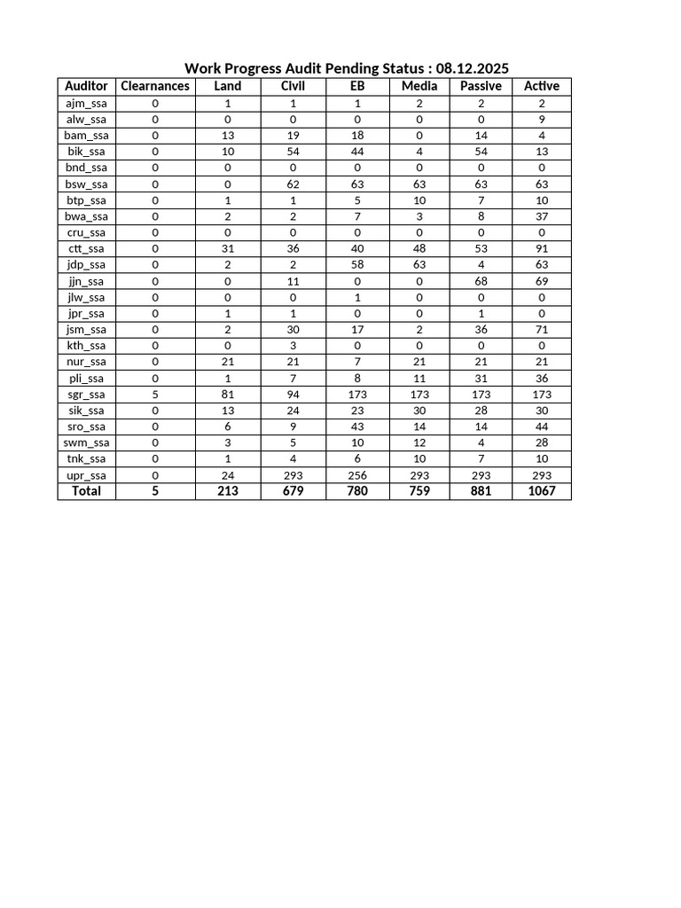 Work Progress Audit Status Report 2025 | PDF