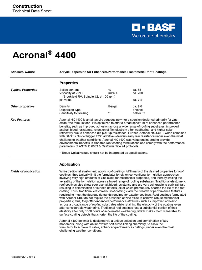 Acronal 4400 February 2019 R3 EDC | PDF | Coating | Polymers