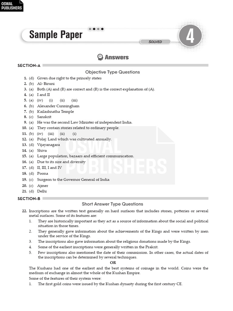 History Sample Paper for Class XII | PDF
