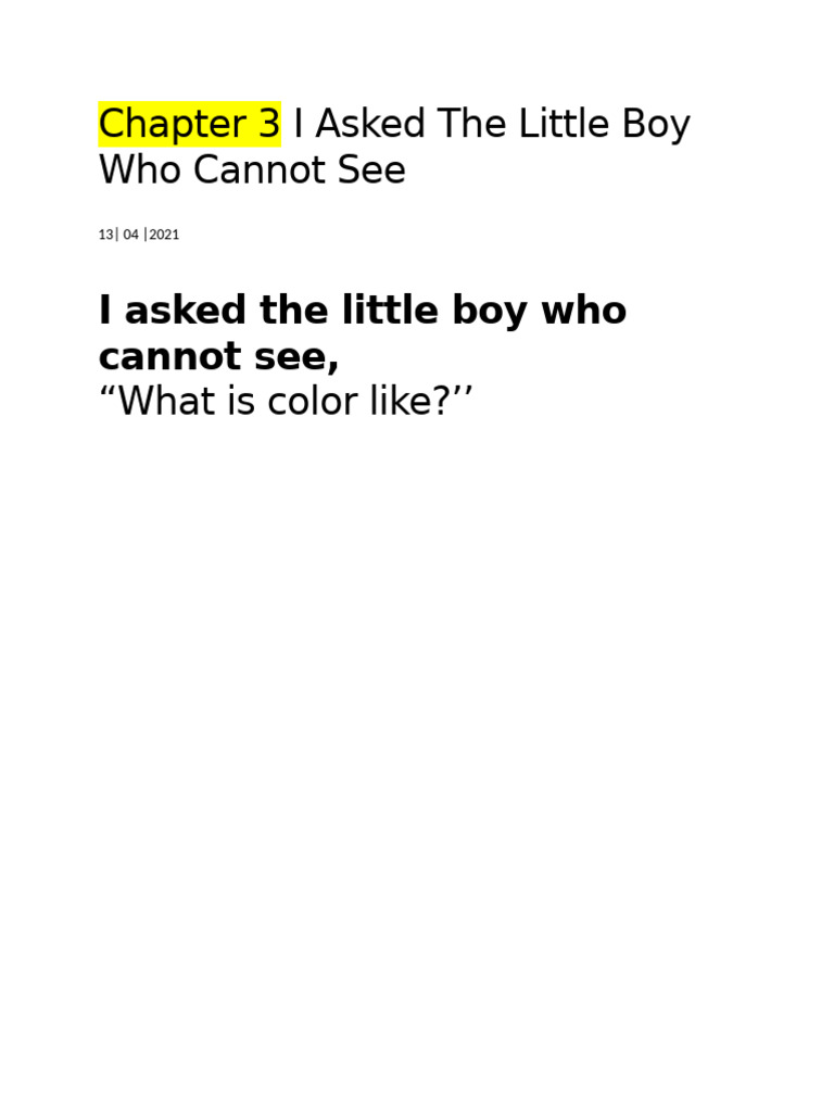 Chapter 3 I Asked The Little Boy Who Cannot See | PDF