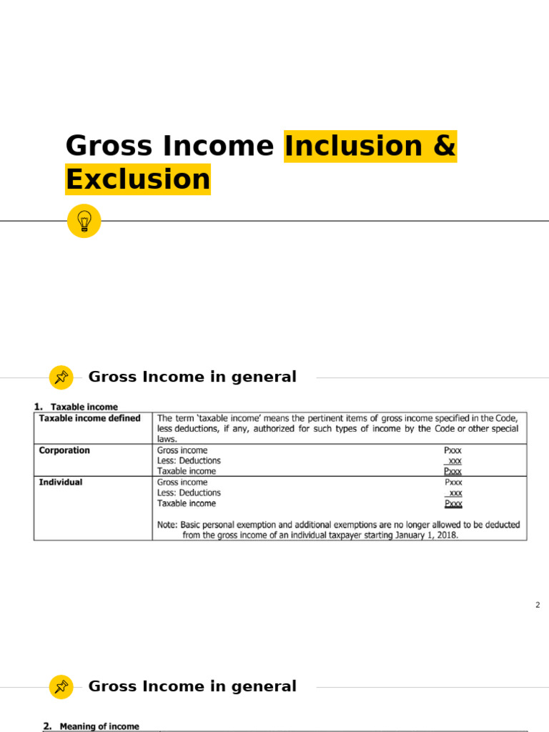 Gross Income: Inclusion and Exclusion Guide | PDF | Gross Income | Life ...