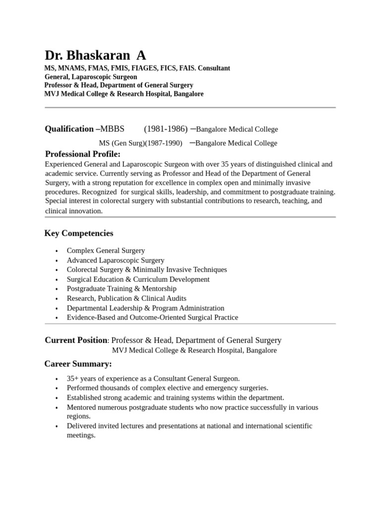 Dr. Bhaskaran: Expert Laparoscopic Surgeon | PDF | Surgery | Medical School