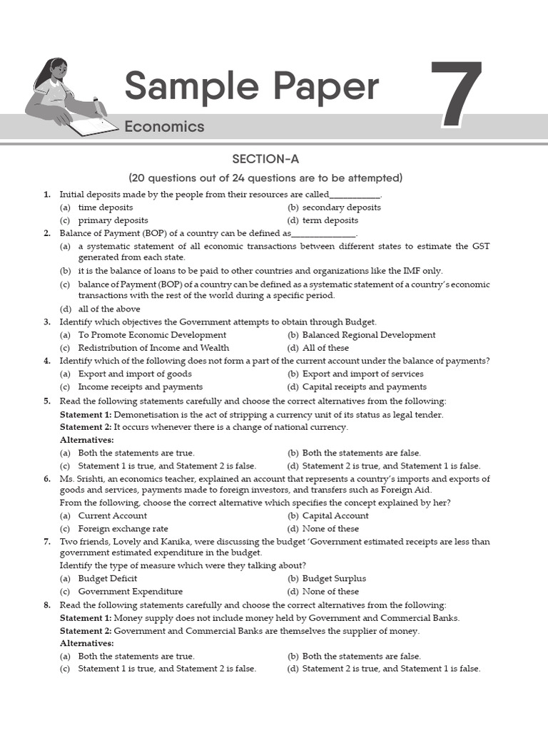 Eco - MCQs Sample Paper 7 (1) | PDF | Cost Of Living | Government ...