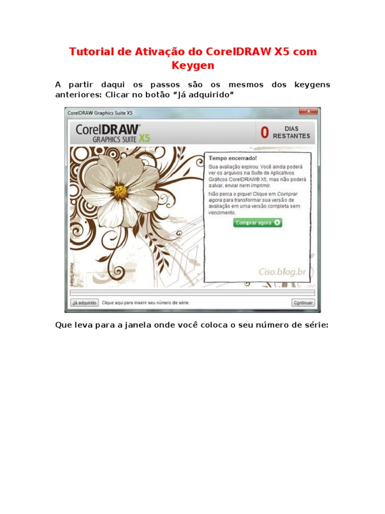 Tutorial de Ativação Do CorelDRAW X5 Com Keygen | PDF