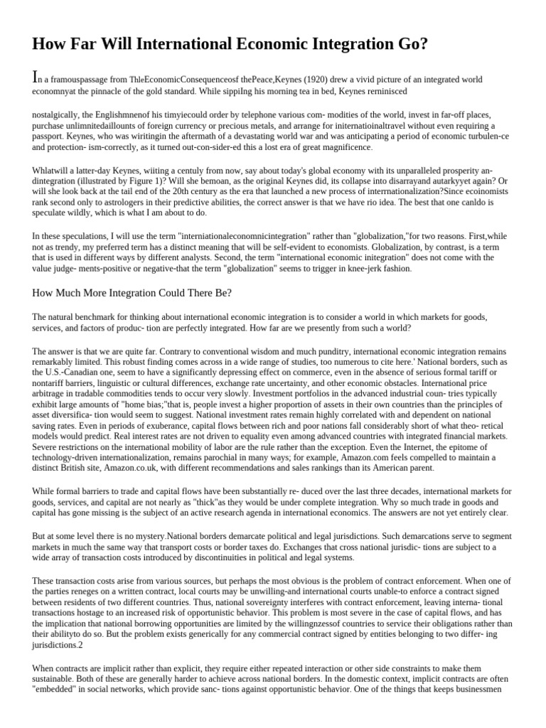 How Far Will International Economic Integration Go | PDF | Economies ...
