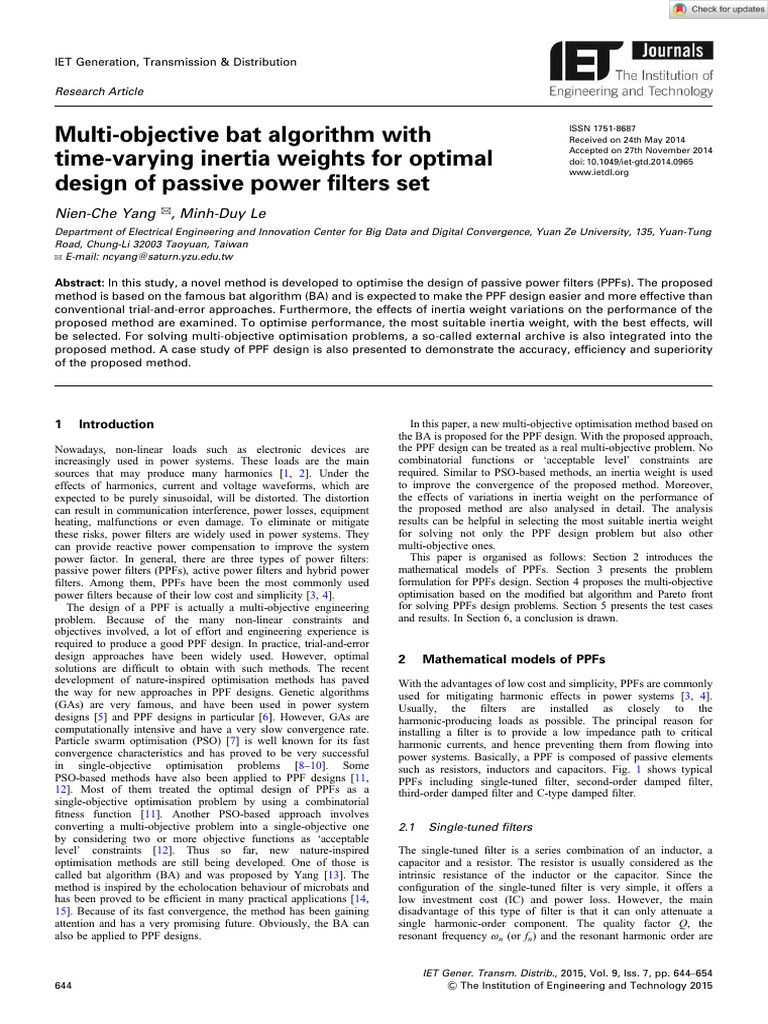 IET Generation Trans Dist - 2015 - Yang - Multi Objective Bat Algorithm ...