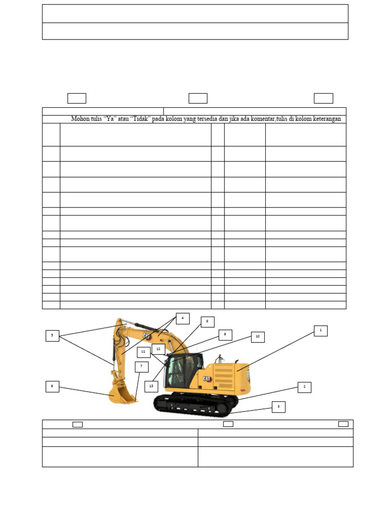 Checklist Inspeksi Excavator PT. HMC | PDF