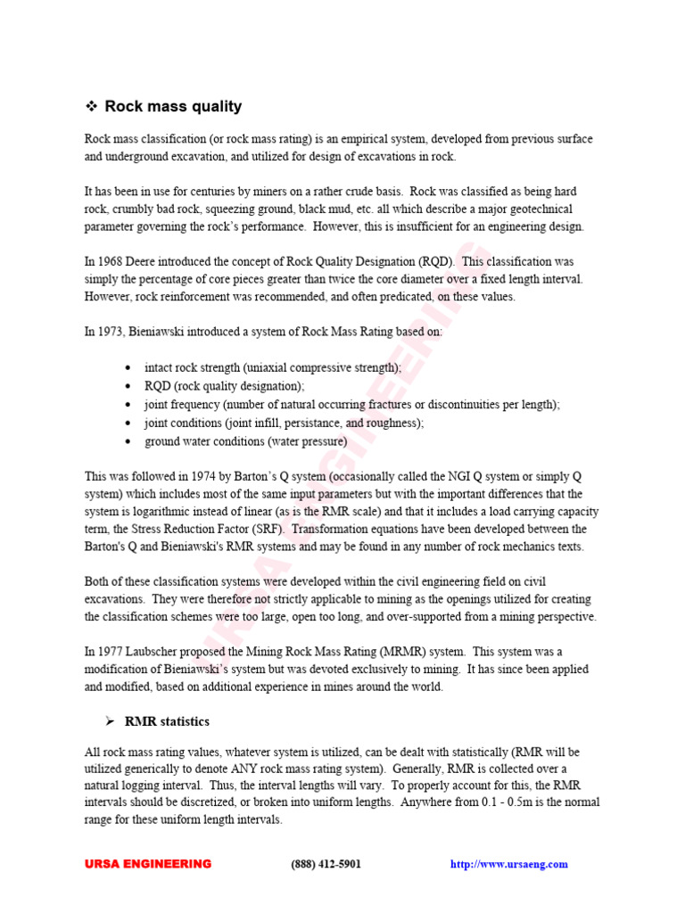 Rock Mass Quality;Ursa Engineering | PDF | Skewness