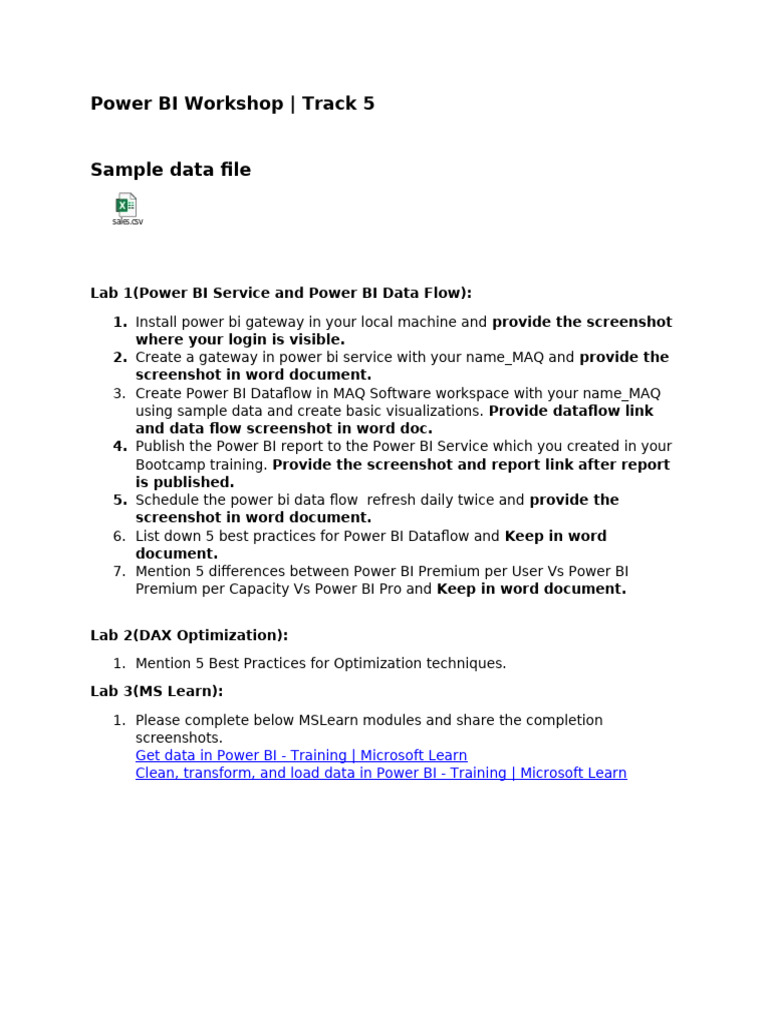 Power BI Workshop: Dataflow & DAX Labs | PDF
