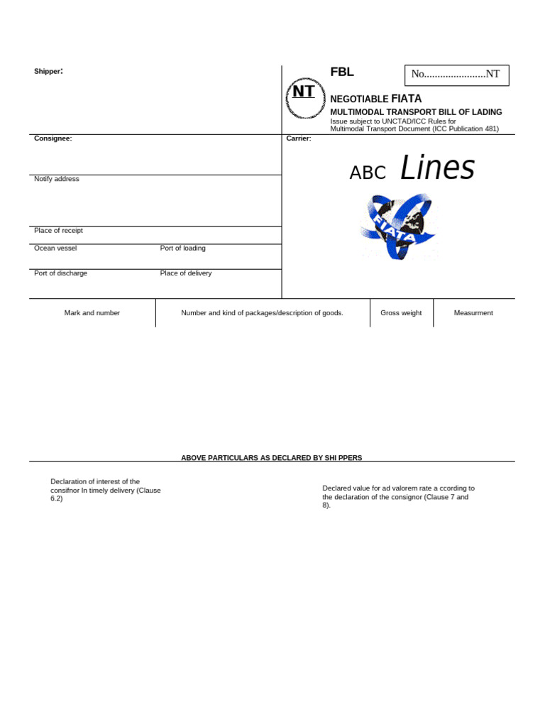 Multimodal Transport Bill of Lading | PDF | Cargo | Bill Of Lading