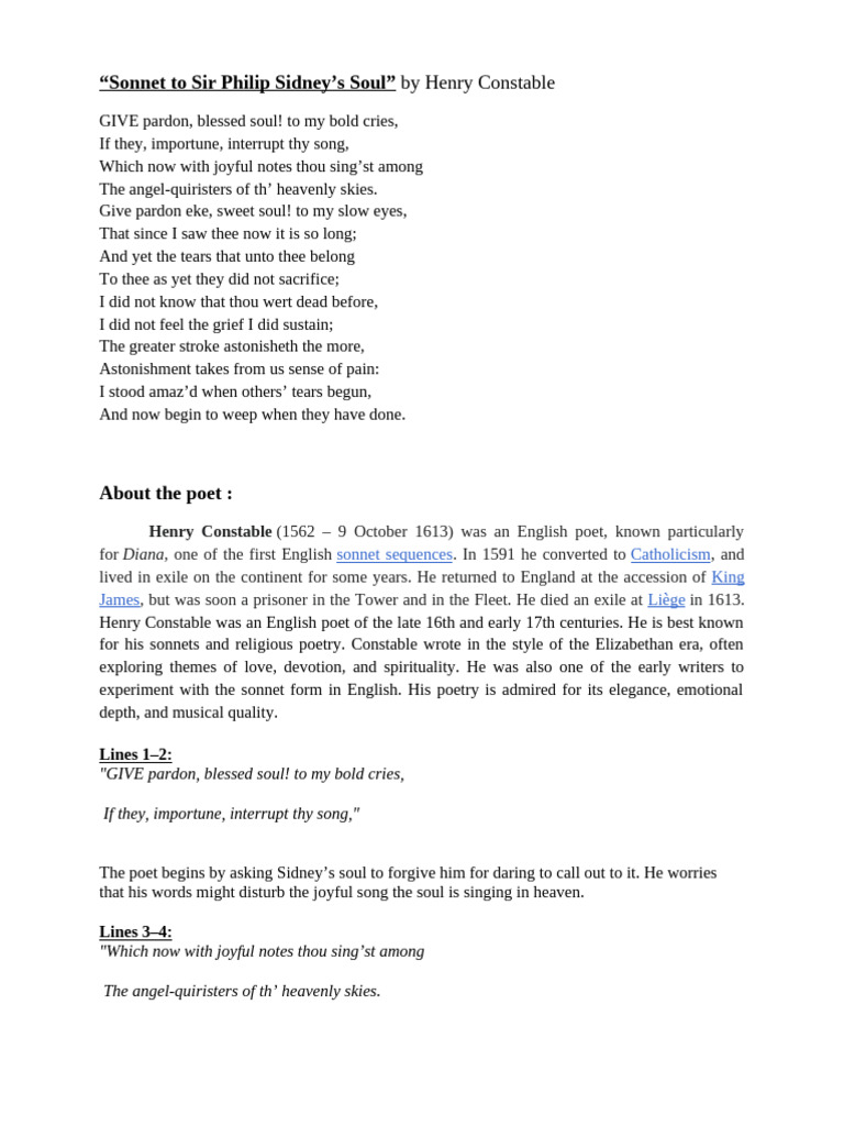 Sonnet To Sir Philip Sidney's Soul | PDF