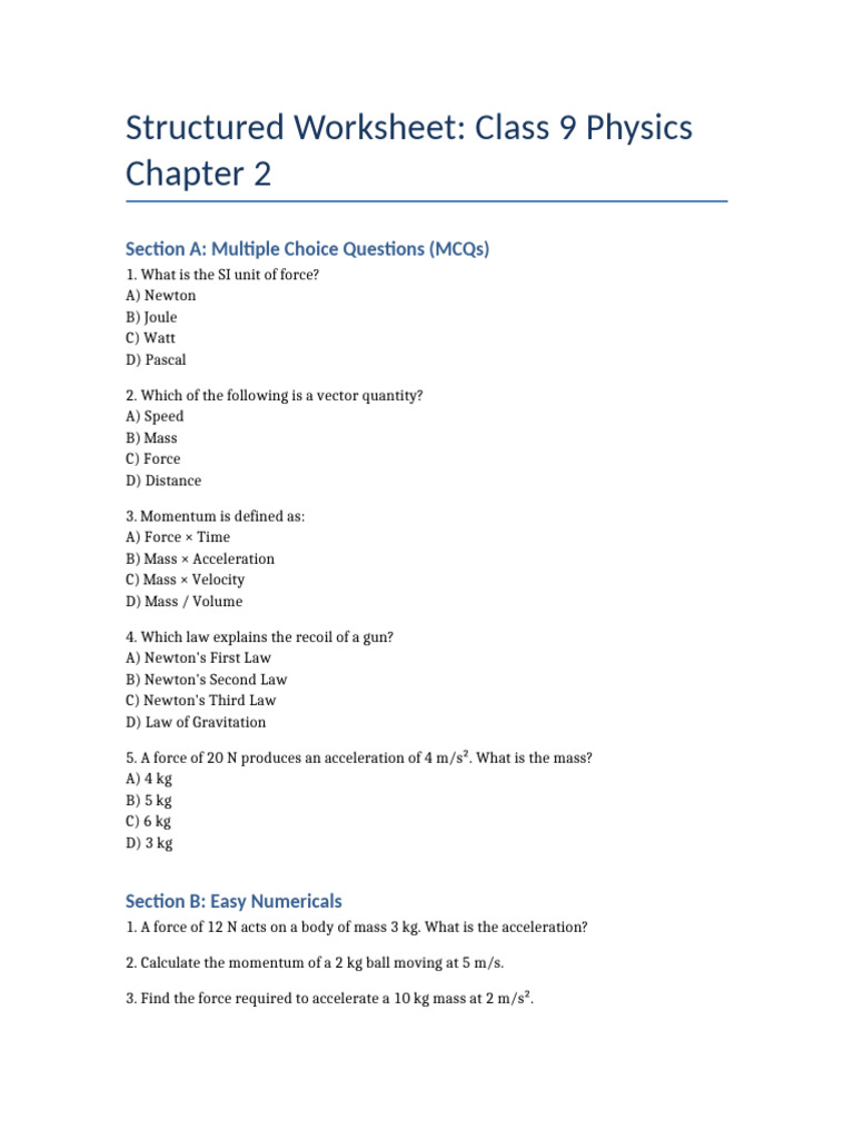Class 9 Physics MCQs and Numericals | PDF