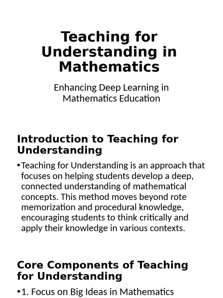 Teaching-for-Understanding-in-Mathematics | PDF | Learning | Human ...