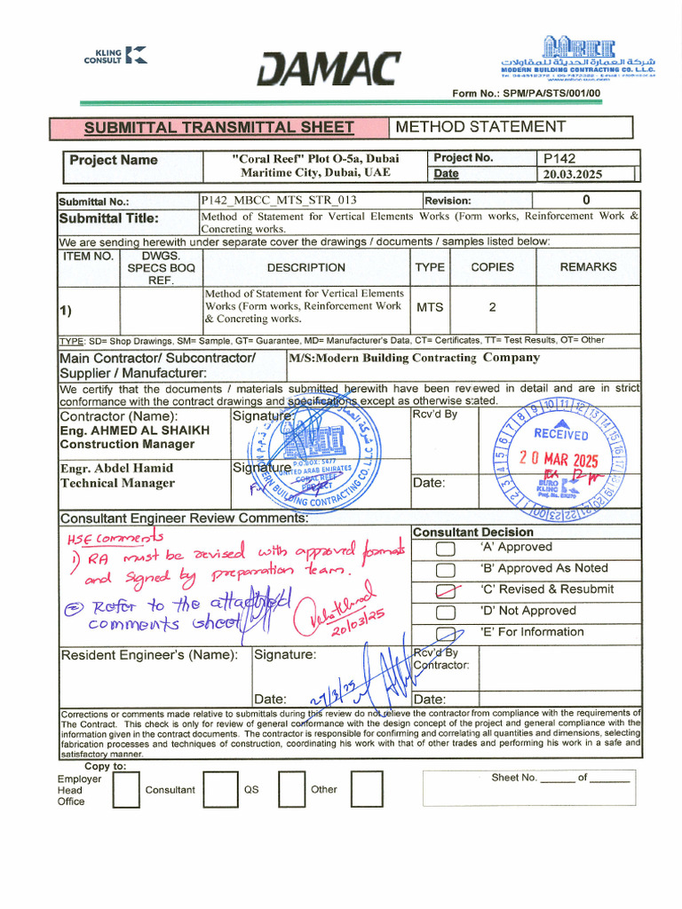P142 - MBCC - MTS - STR - 013 - R0 - Method Statement For Vertical ...