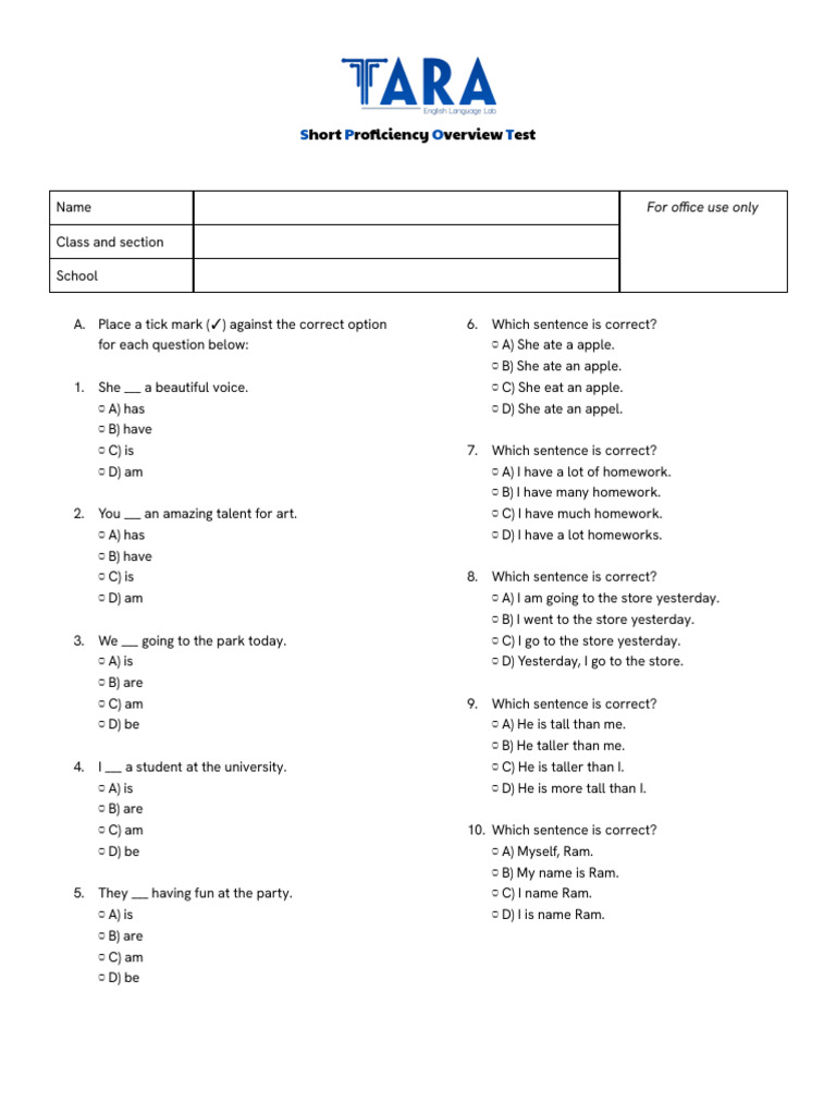 Tara Short Proficiency Overview Test - Print Ready | PDF | Chess ...