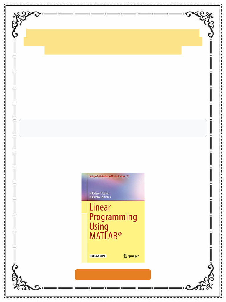 Linear Programming Using MATLAB Springer Optimization and Its ...