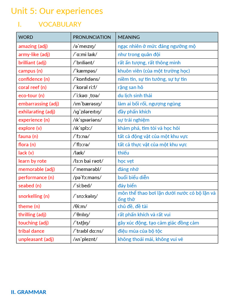 Unit 5 VOCAB AND GRAMMAR | PDF