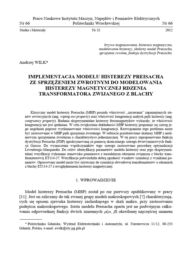 Implementacja Modelu Histerezy Prei | PDF