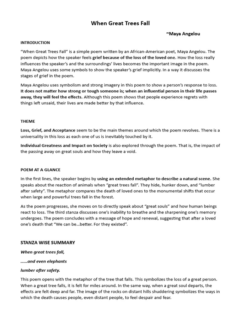WHEN GREAT TREES FALL | PDF | Poetry | Grief
