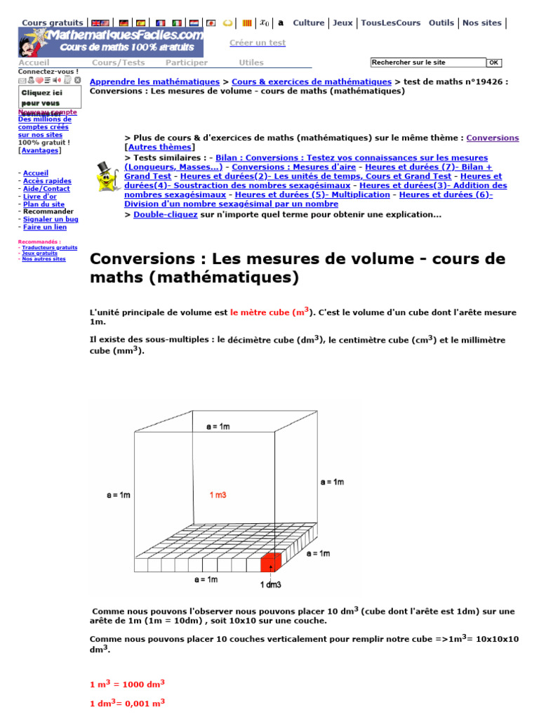 Cours sur les conversions de volume | PDF | Mathématiques | Le volume