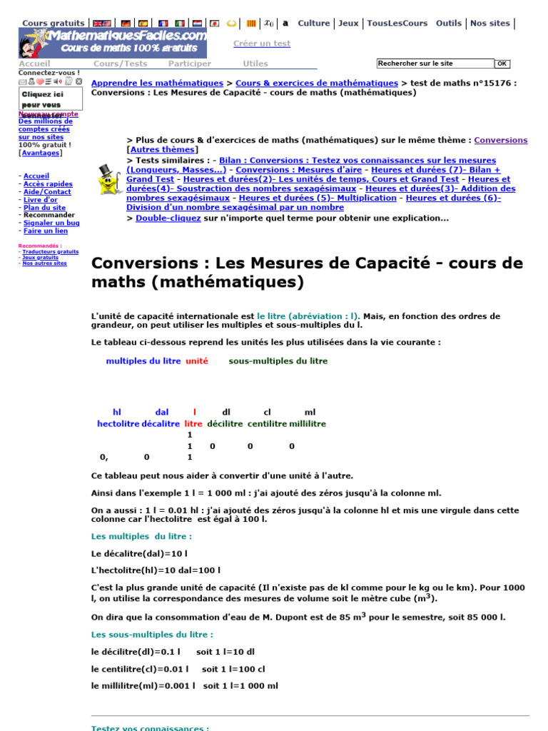 Conversions - Les Mesures de Capacité | PDF | Litre