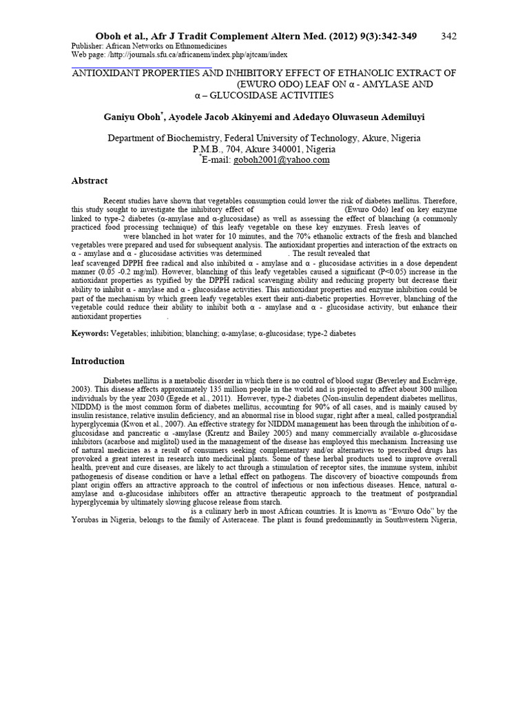 Antioxidant Properties and Inhibitory Effect of Ethanolic Extract of ...