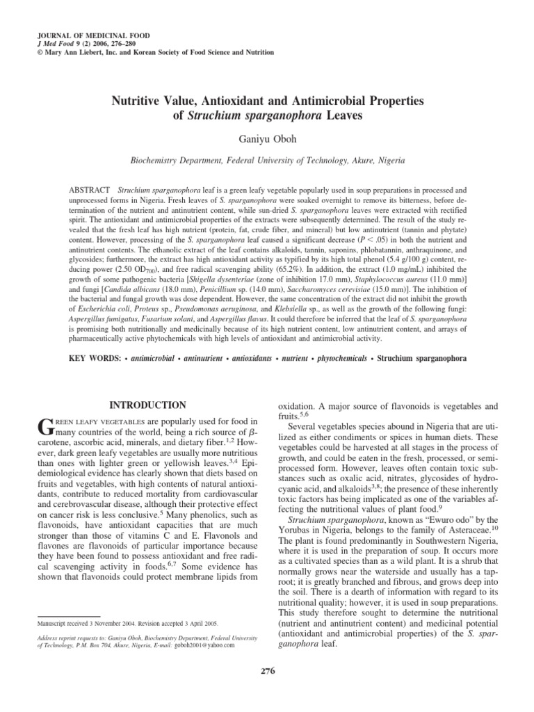 Nutritive Value, Antioxidant and Antimicrobial Properties of Struchium ...