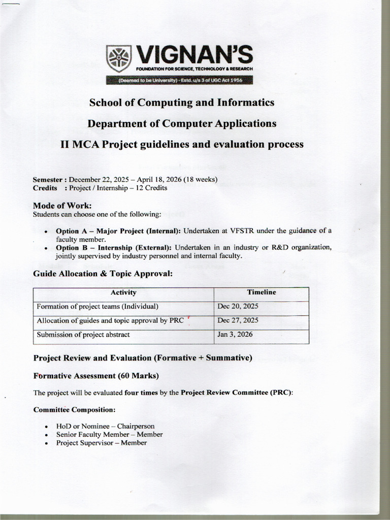 II MCA Project Guidelines | PDF