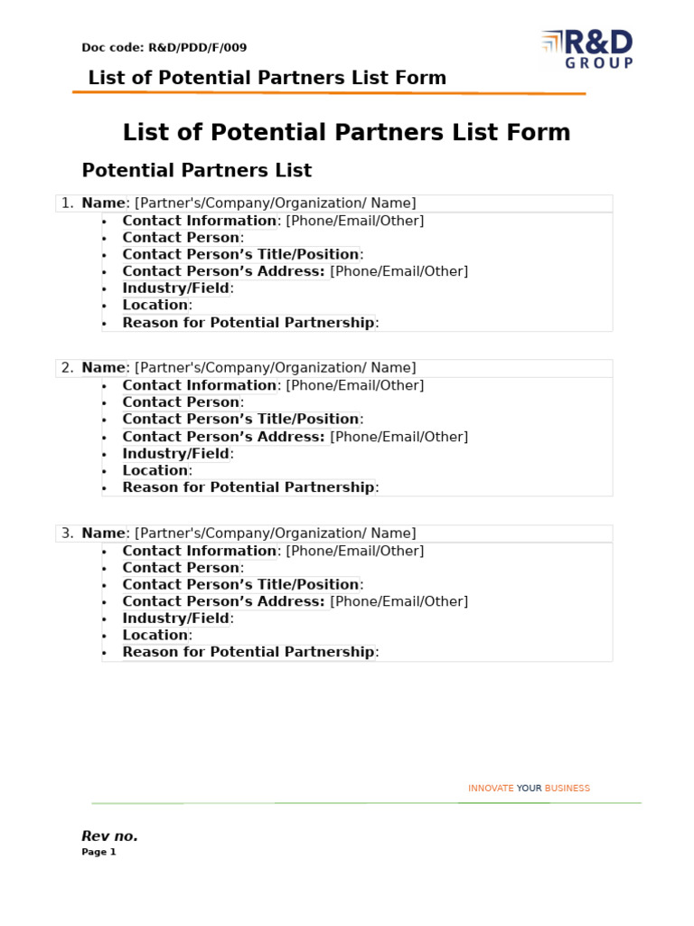 Potential Partners List Template | PDF