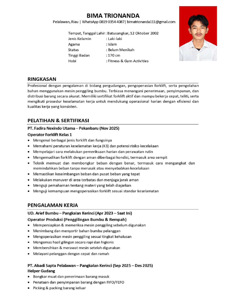 CV Bima Trionanda 09.12.2025 | PDF