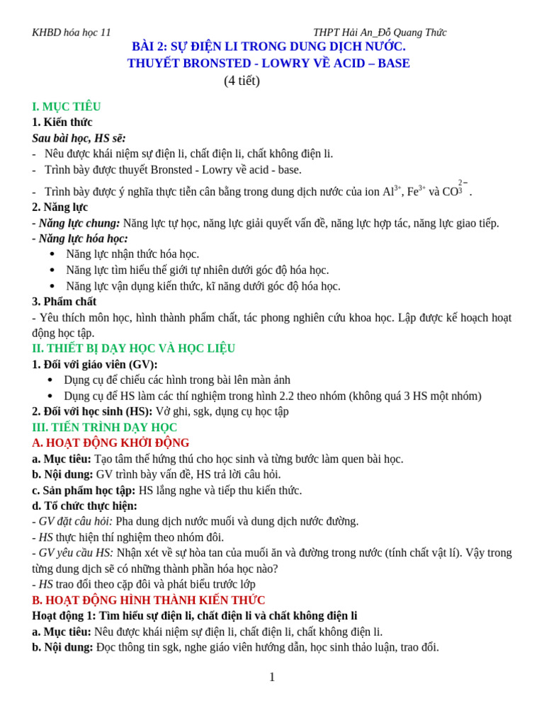 Bai 2 - Su Dien Li - Thuyet Acid-Base Bronseted | PDF