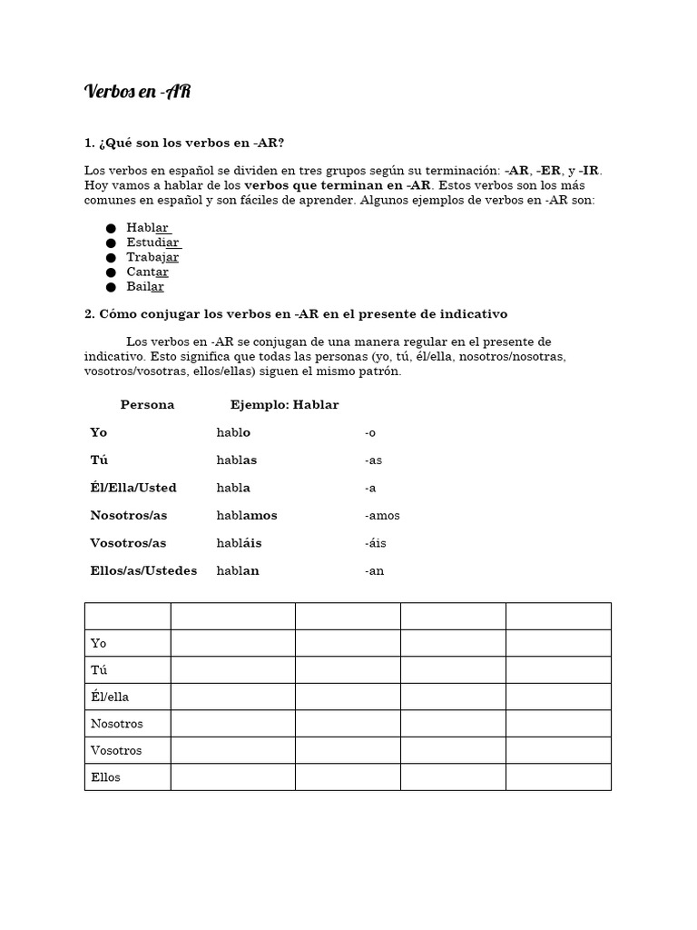 Verbos en - AR | PDF