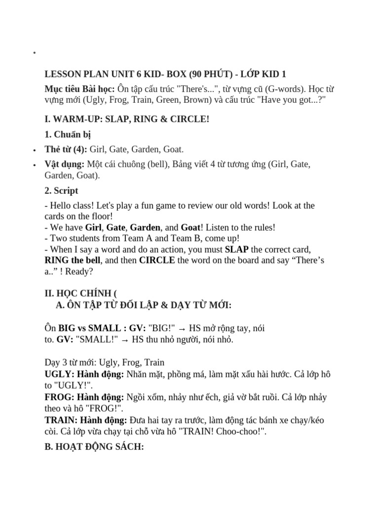 Lesson Plan Unit 6 Kidbox | PDF