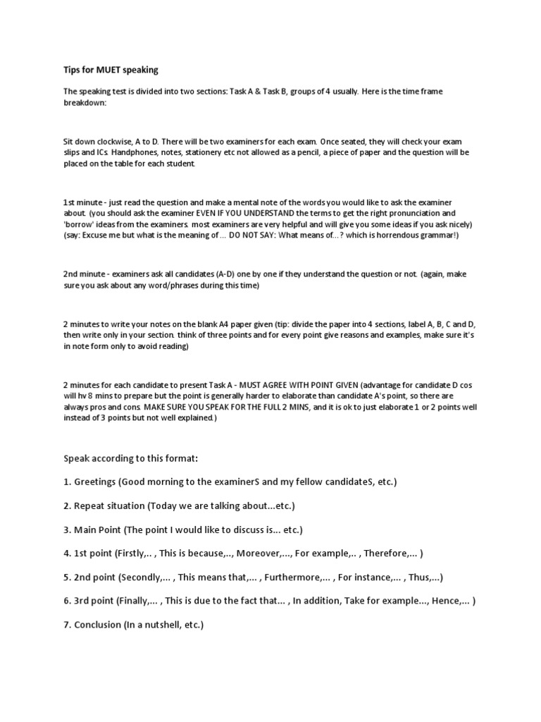 Tips For MUET Speaking | PDF | Email | Short Message Service