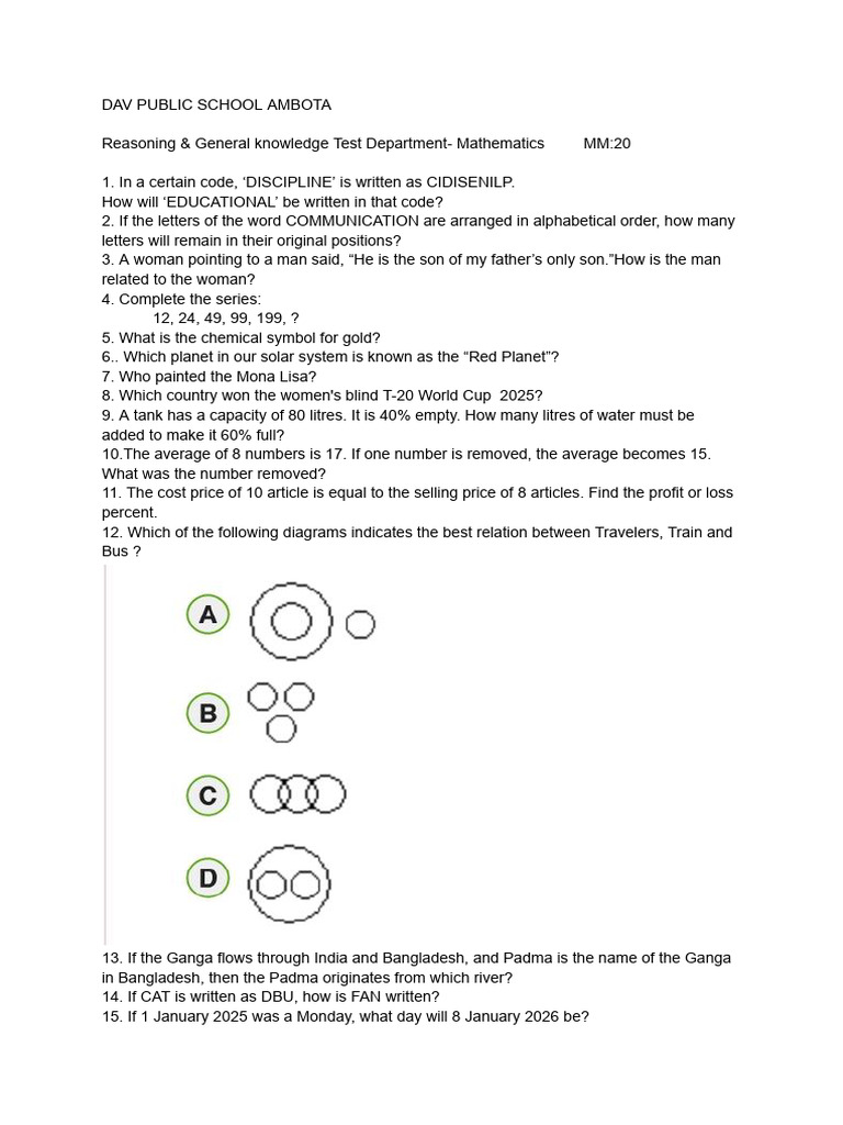 GK Test Mathematics | PDF
