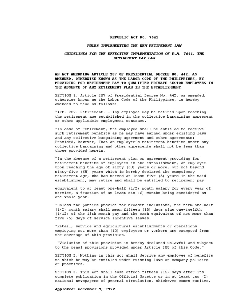 Ra 7641 | PDF | Employee Benefits | Employment