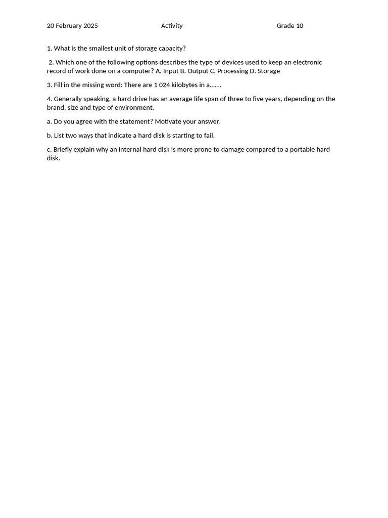 Activity for Storage Devices | PDF