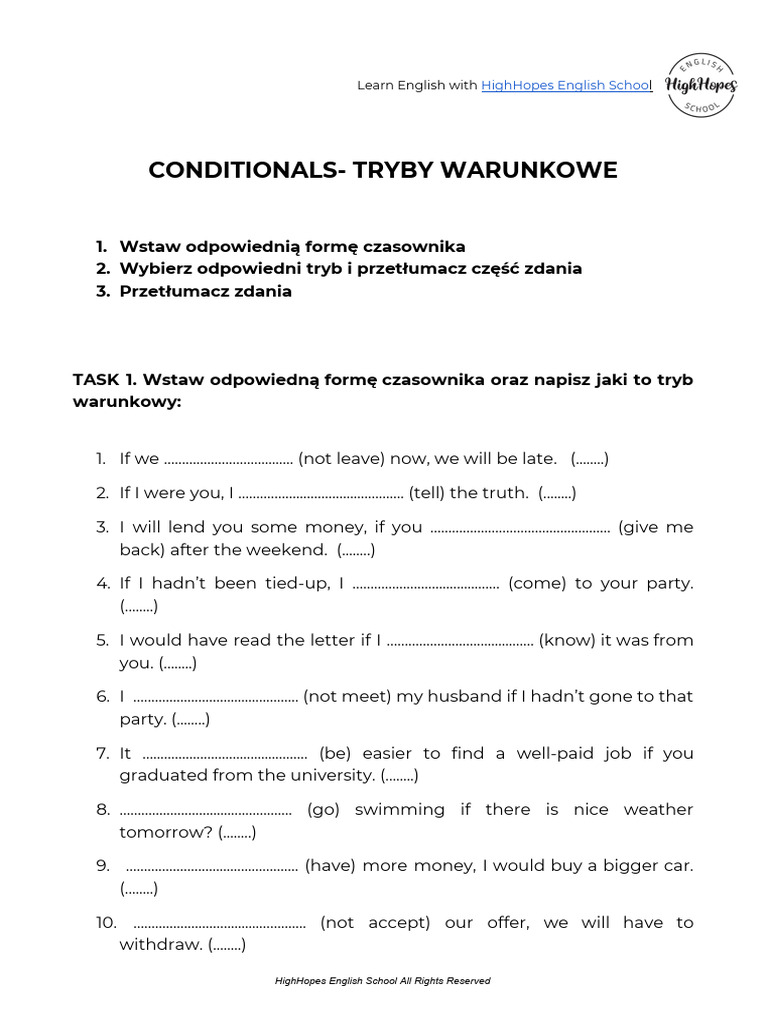 Conditionals-Tryby Warunkowe | PDF