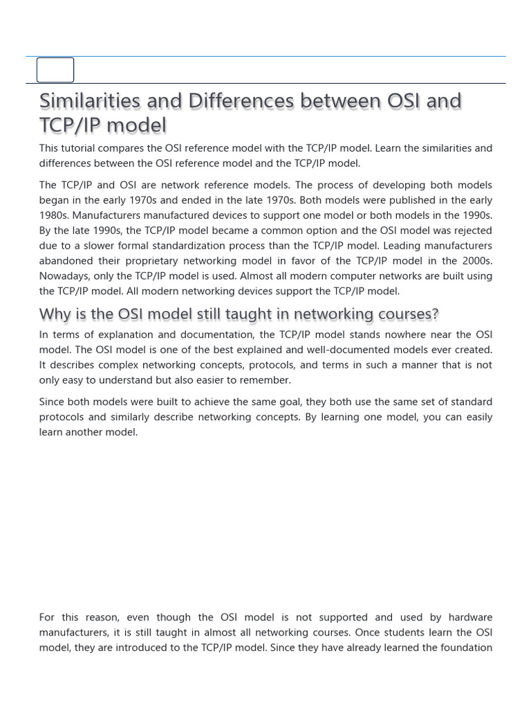Similarities and Differences Between OSI and TCP - IP Model IPv4 ...