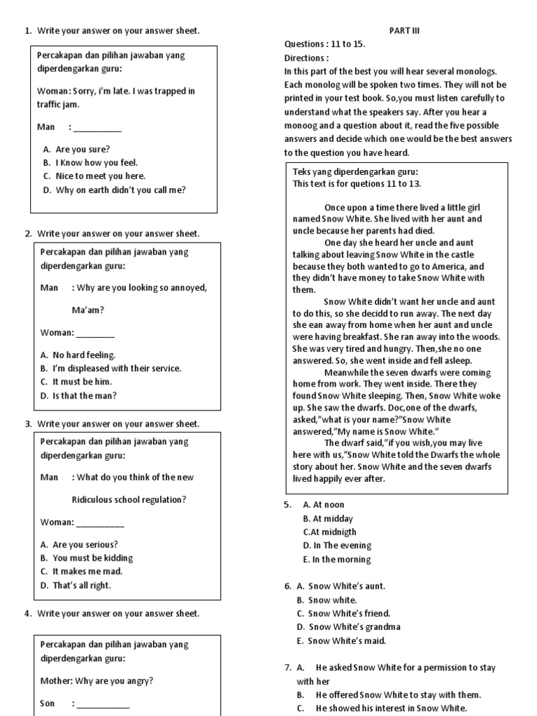 Write Your Answer On Your Answer Sheet | PDF | Snow White | Hunting