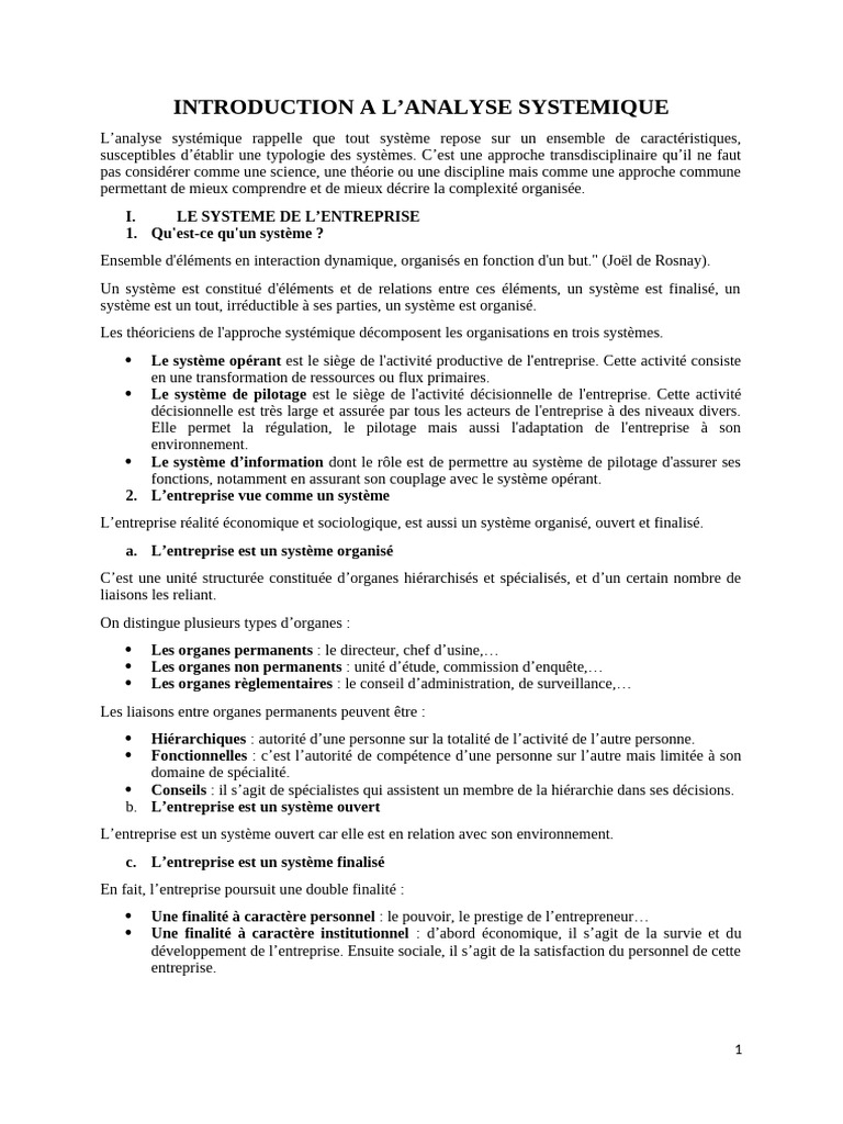Introduction à l'analyse systémique en entreprise | PDF | Informations ...
